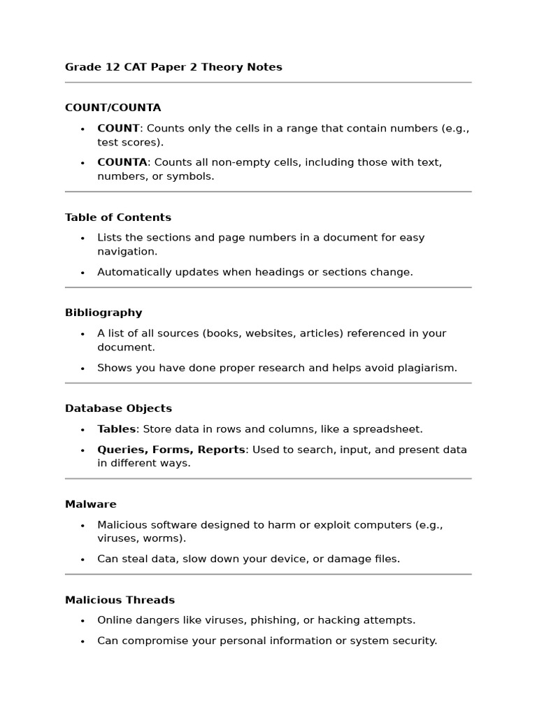 Grade 12 CAT Paper 2 Theory Notes | PDF | Hard Disk Drive | Malware