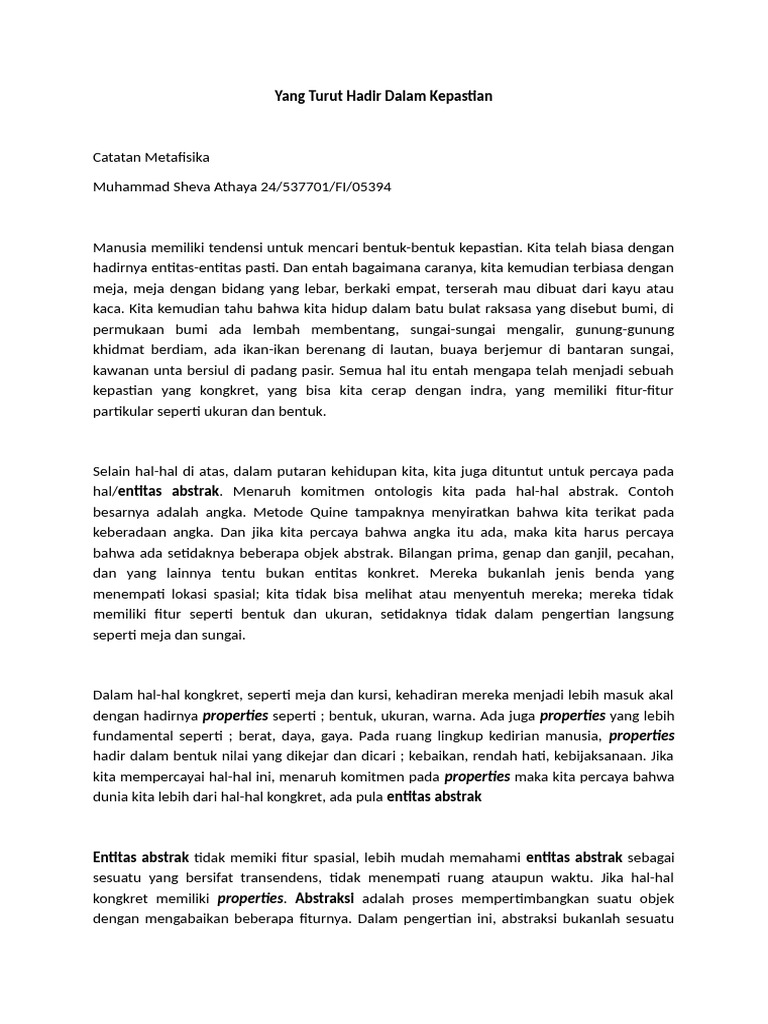 Entitas Abstrak dan Kepastian Metafisik | PDF
