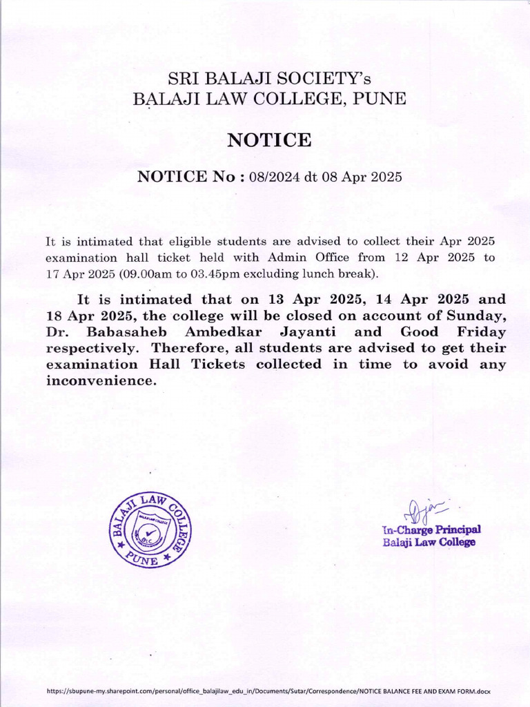 Hall Ticket Collection Notice - Apr 2025 | PDF