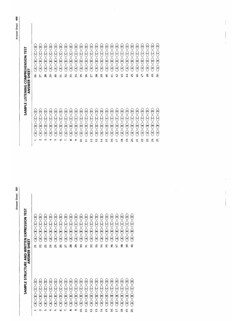 TOEFL Answer Sheets | PDF