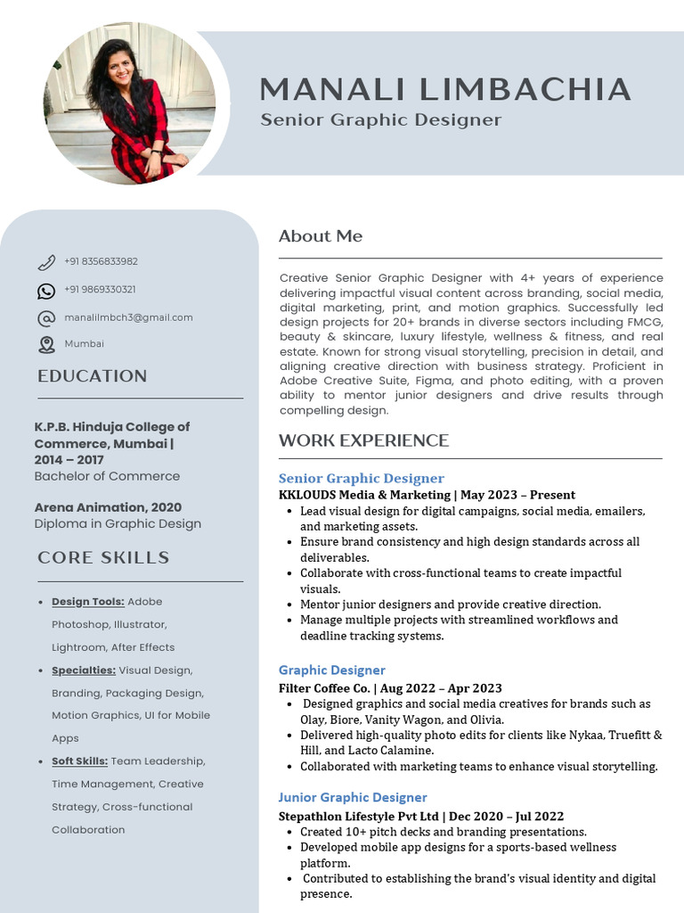 Manali Limbachia Resume With Cover Letter-1 | PDF | Adobe Photoshop | Brand