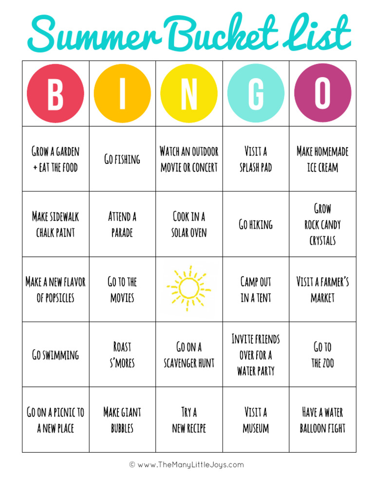 Summer Bucket List Bingo | PDF