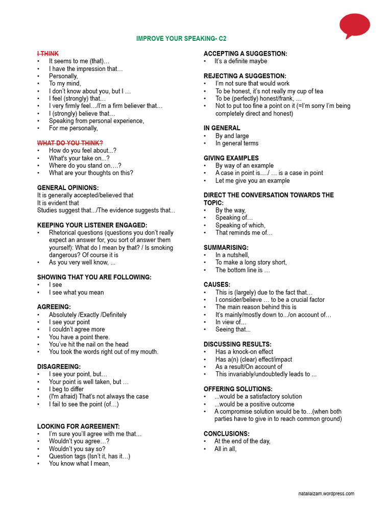 C2 Speaking - Poster v2 Copy 2 | PDF