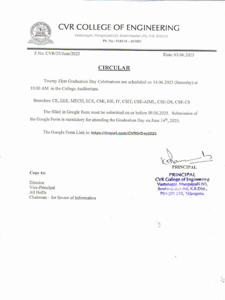 Circular - Reg. Graduation Day 2025 | PDF