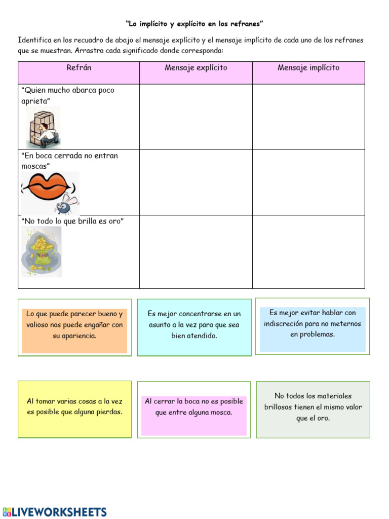 Ejercicios de Lo Implicito y Explicito en Refranes | PDF