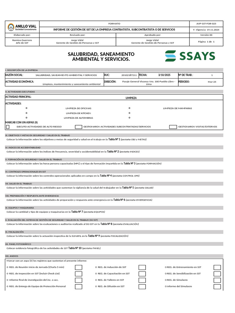 Informe de SST - Anillo Vial SSAYS | PDF | Ciencias de la Salud | Las ...