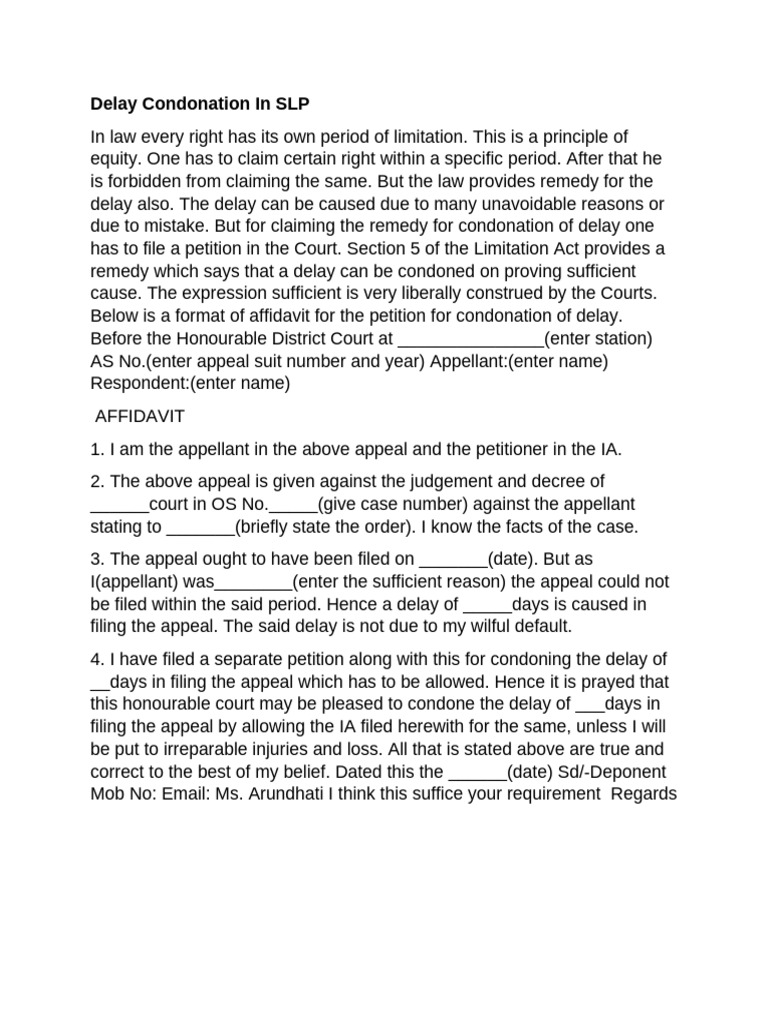 Delay Condonation in SLP | PDF | Judgment (Law) | Appeal