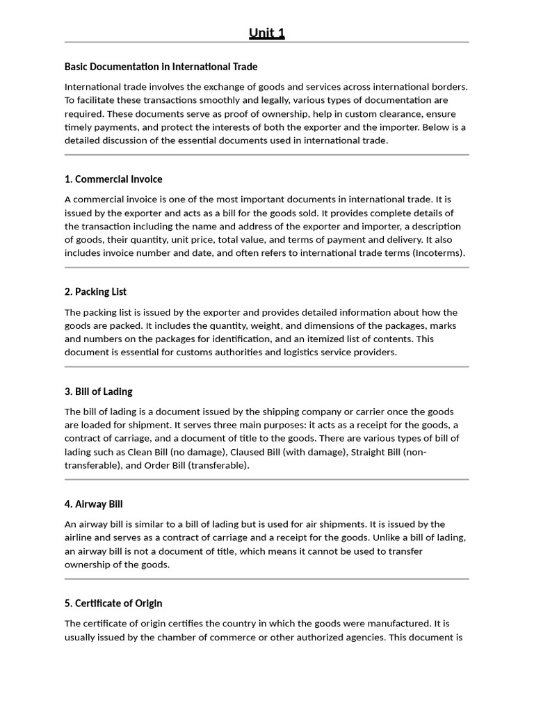 import export notes 2nd year | PDF | Letter Of Credit | Invoice