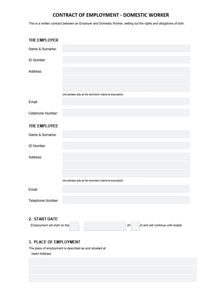 Contract of Employment Domestic Worker | PDF | Employment | Sick Leave