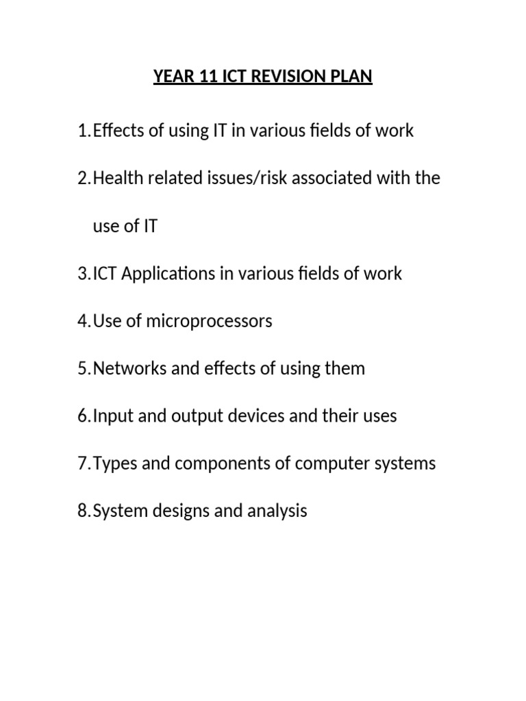 Year 10 Ict Revision Plan | PDF