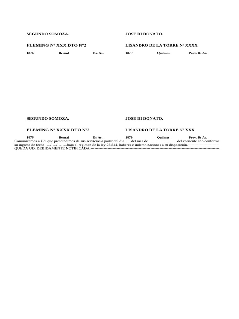 Modelo de Carta Documento de Despido Casas Particulares | PDF