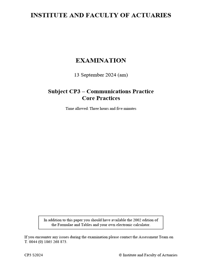 CP3 September 2024 Exam Paper | PDF | Flood | Insurance