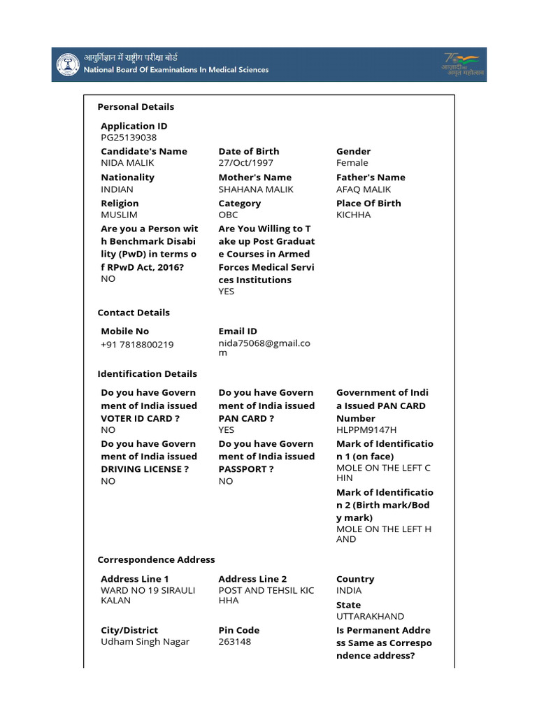 Neet PG 2025 Nida... New | PDF | Identity Document | Science Education