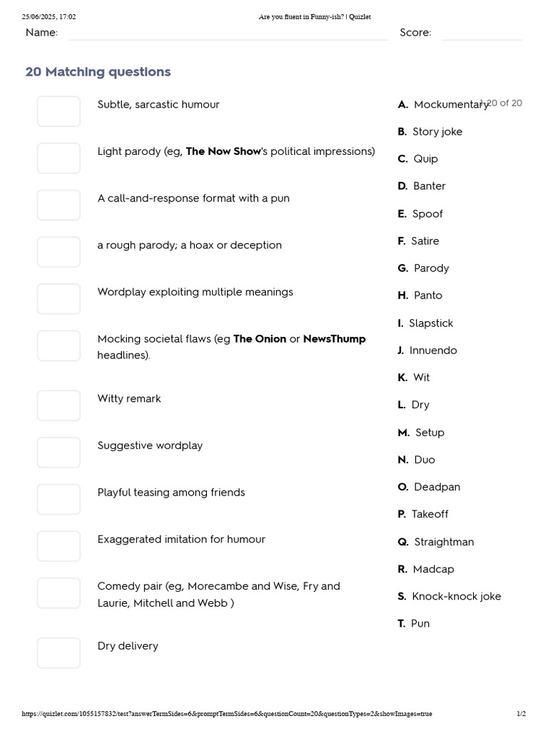 Are You Fluent in Funny-Ish - Quizlet | PDF | Jokes | Satire