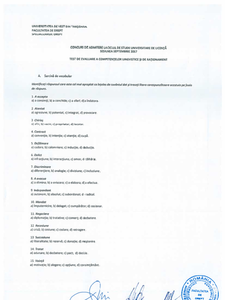 Test de Evaluare A Competentelor Lingvistice Si de Rationament 12.09. ...