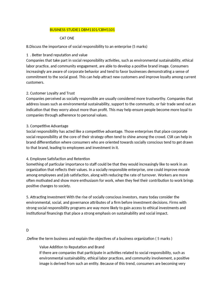 Business Studie1 Dbm1101 Cat1 and 2 | PDF | Equity (Finance) | Stocks