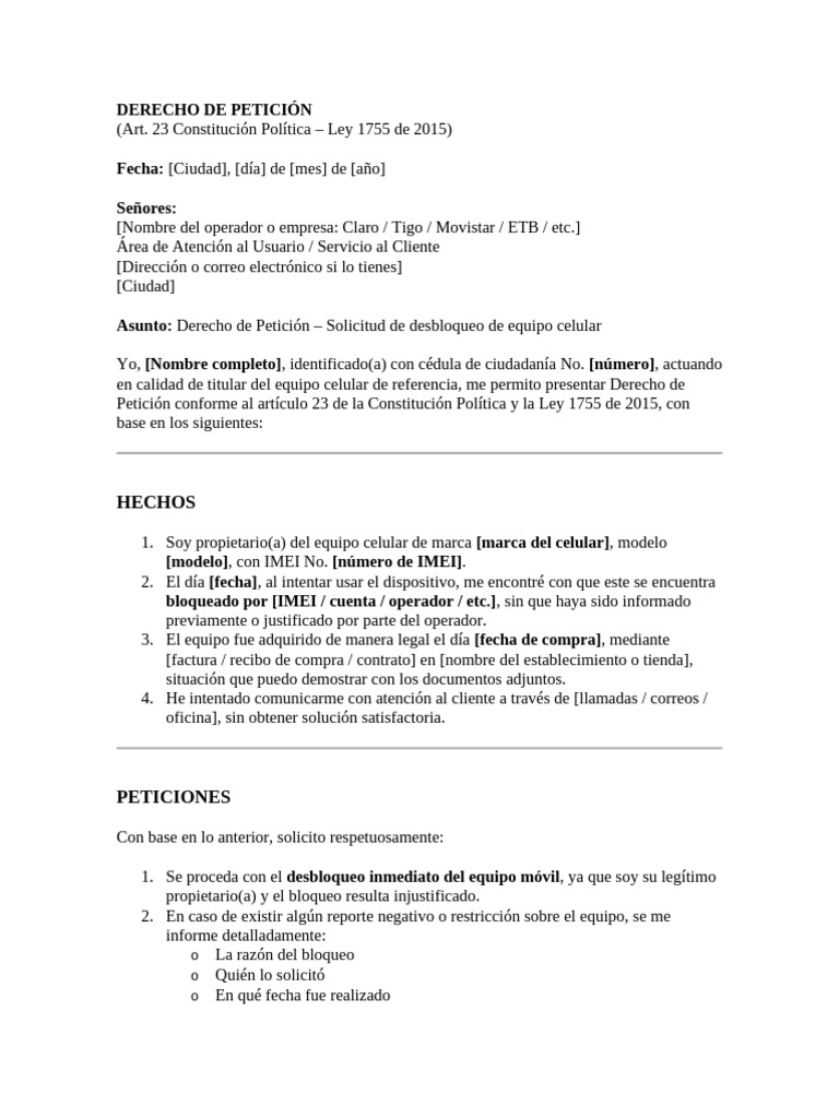 Solicitud de Desbloqueo de Equipo Celular | PDF | Petición