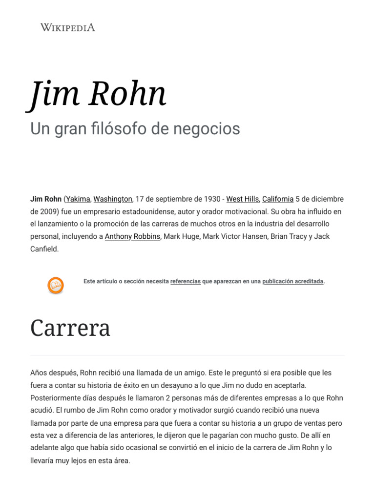 Jim Rohn: Filósofo de Negocios | PDF