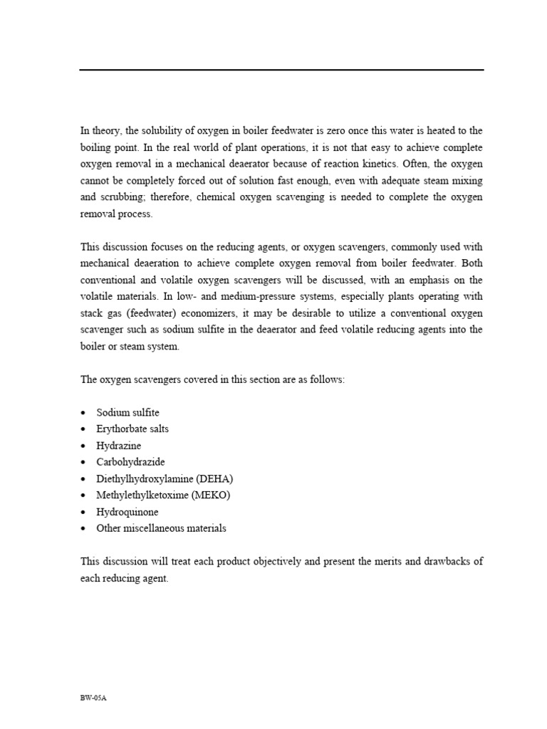 Oxygen Scavengers for Boiler Feedwater | PDF | Ammonia | Materials