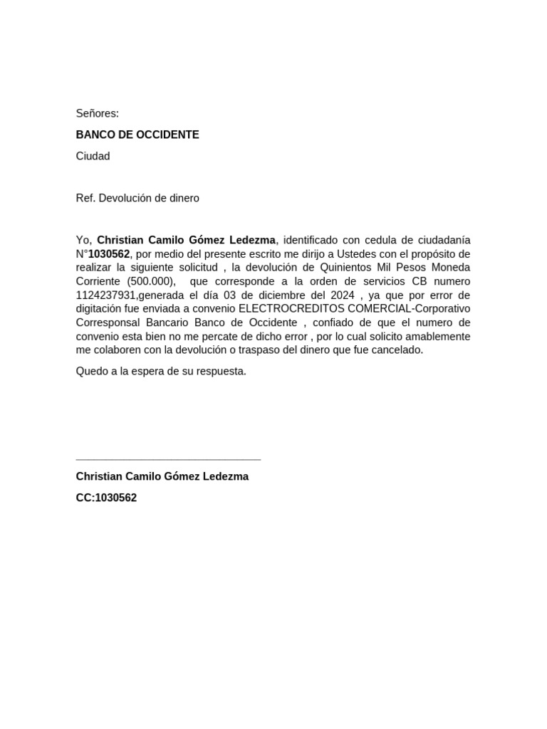 Carta de Christian Camilo | PDF