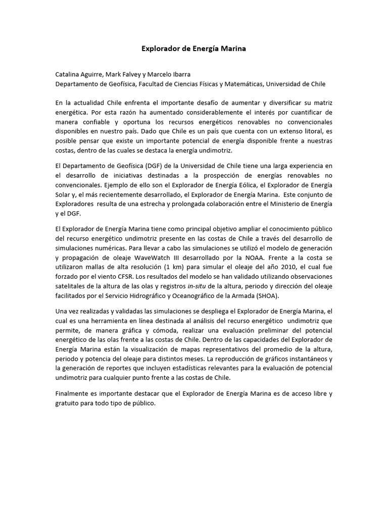2013 - Explorador de Energía Marina - Aguirre - DOCA | PDF | Chile