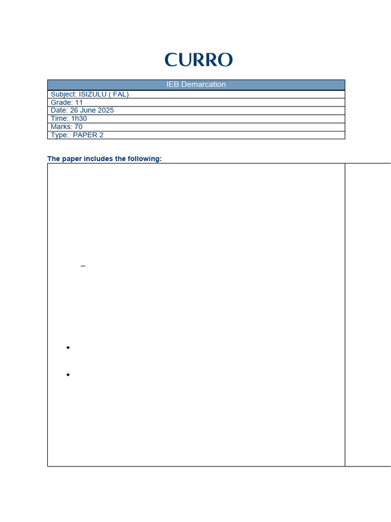 Isizulu Paper 2 Grade 11 June 2025 | PDF