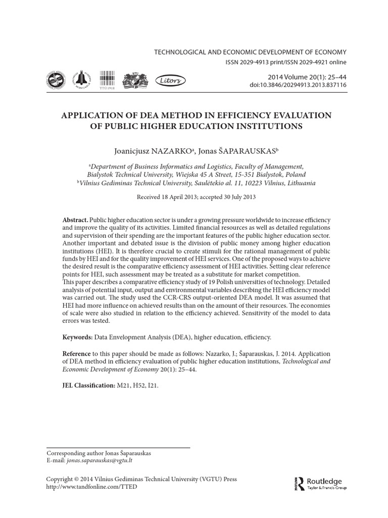 Nazarco 2014 Application of DEA Method in Efficiency Evaluation of ...
