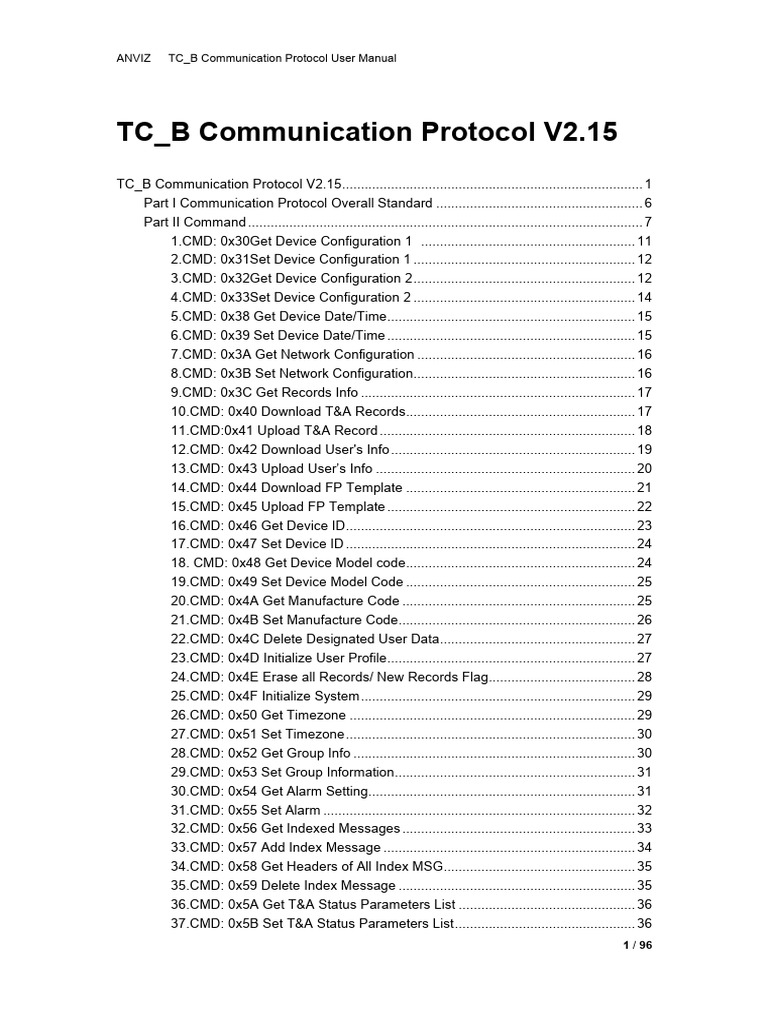ANVIZ TC_B Protocol User Manual | PDF | Ip Address | Transmission ...