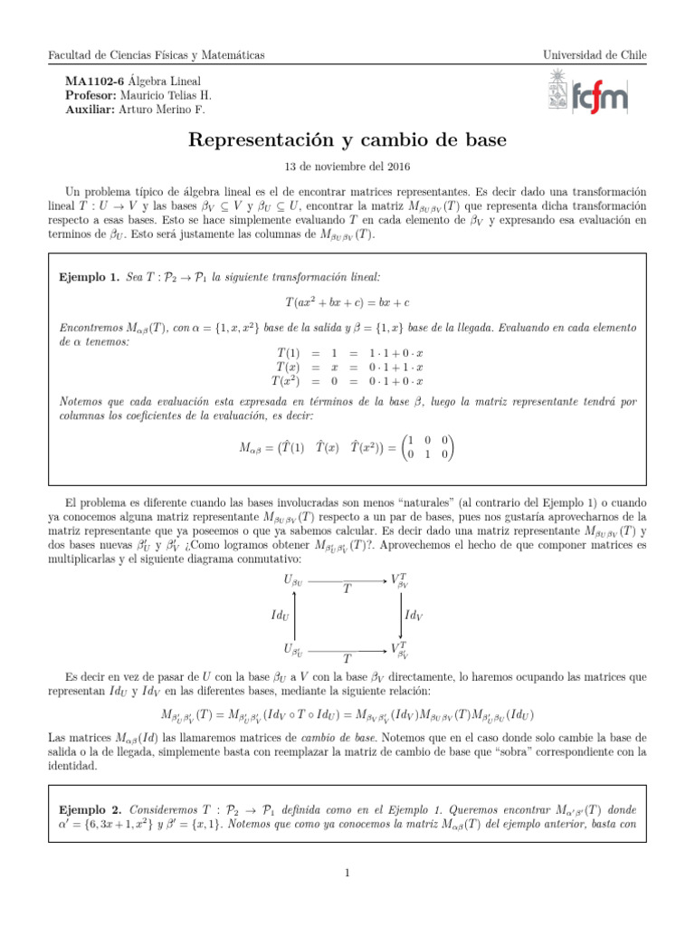 Representacion y Cambio de Bases | PDF | Matriz (Matemáticas) | Análisis matemático