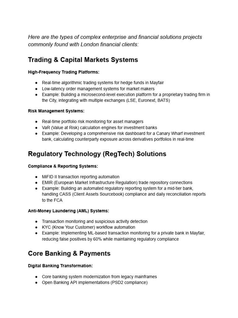 London - Fintech Projects Descriptions | PDF | Regulatory Compliance | Banks
