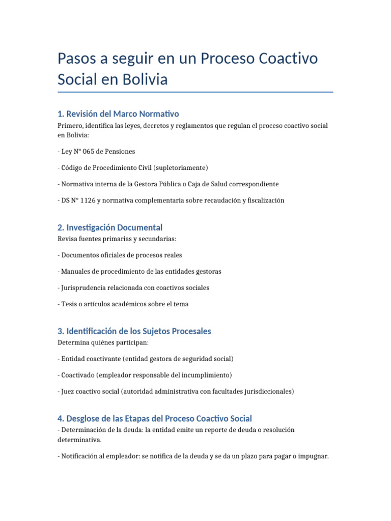 Proceso Coactivo Social en Bolivia | PDF