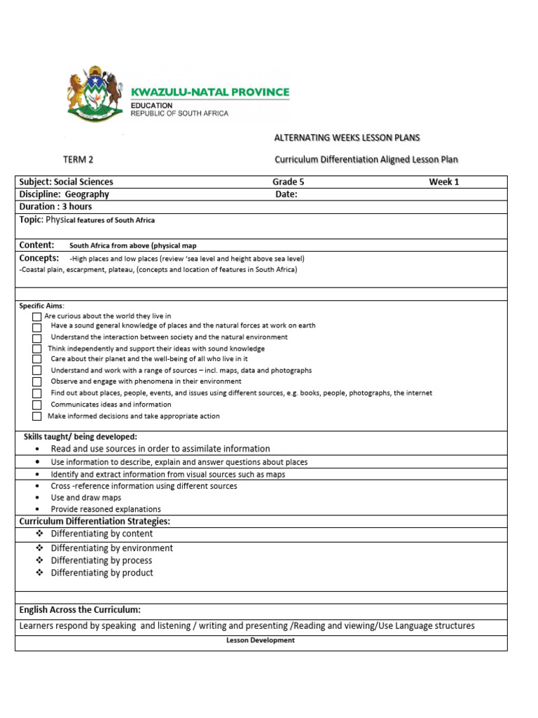 I Alternating Weeks Lesson Plans Grade 5 Term 2.filled | PDF ...