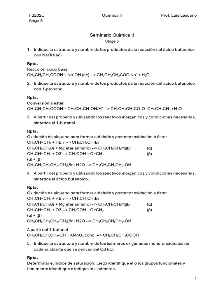 FB202 - Seminario E5 | PDF | Benceno | Reacciones químicas