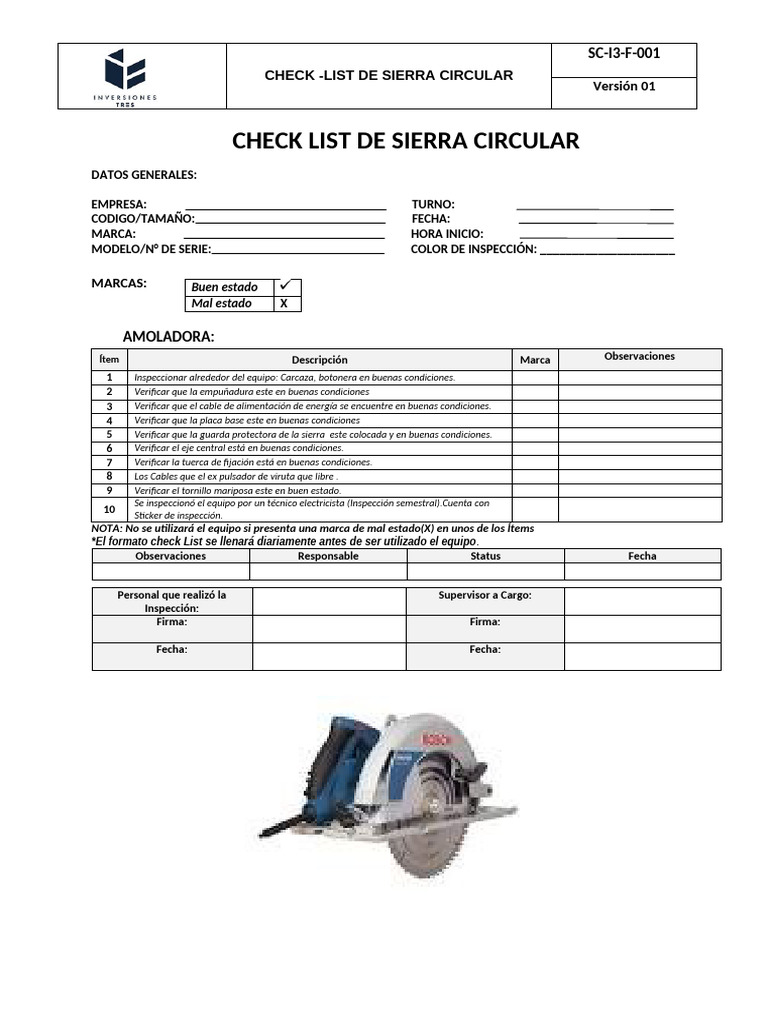 Check List de Sierra Circular | PDF