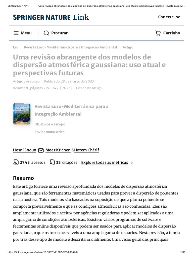 Uma Revisão Abrangente Dos Modelos de Dispersão Atmosférica Gaussiana ...