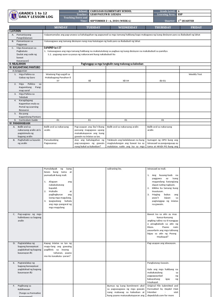 DLL_ESP 6_Q1_W6 | PDF