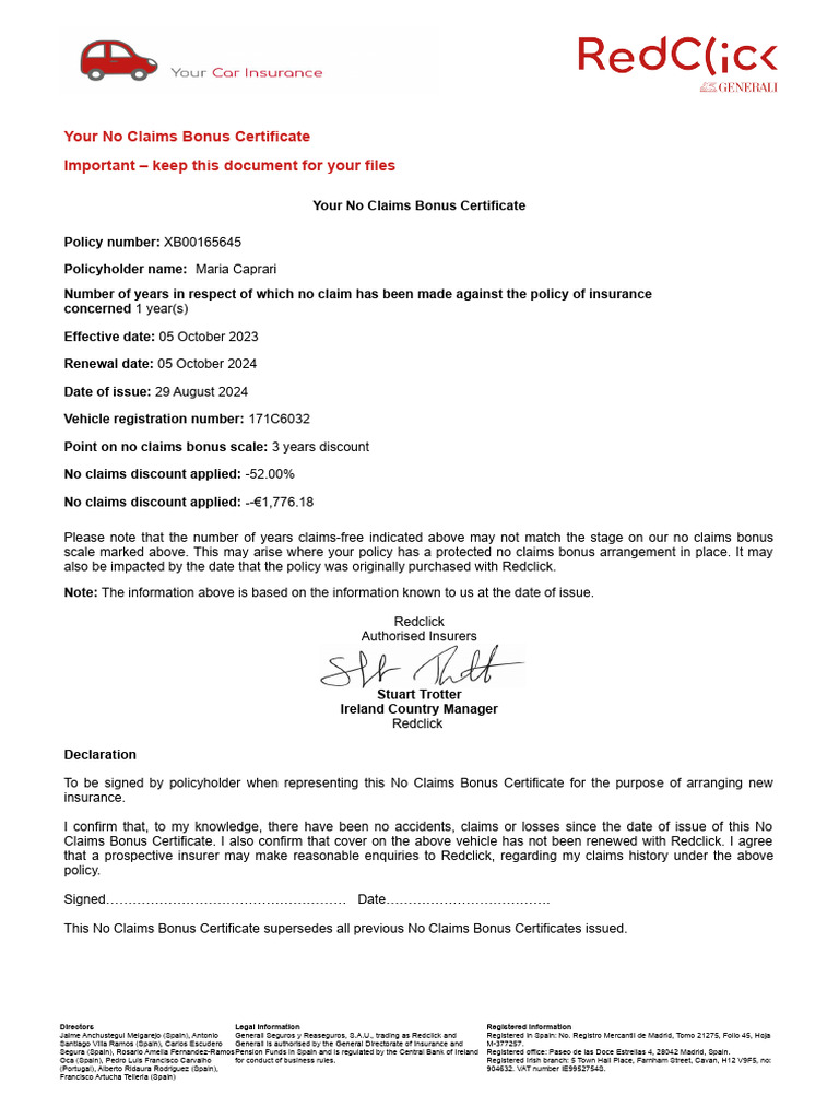 No Claims Bonus Certificate Overview | PDF | Insurance | Business Law