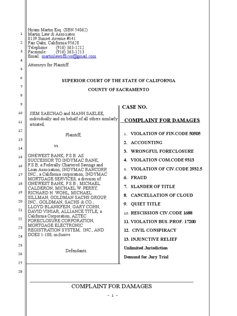 Sample Class Action Complaint | Mortgage Backed Security | Deed Of ...