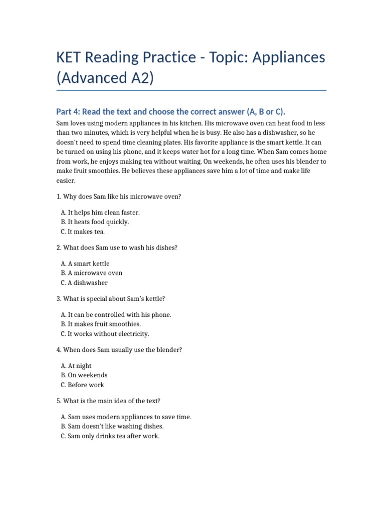 KET Reading Appliances Advanced | PDF
