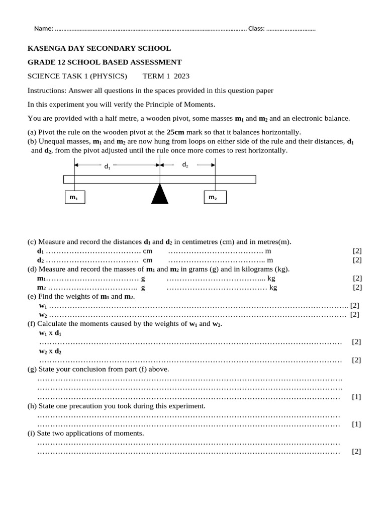 Grade 12 SBA Physics Task 1 2023 | PDF