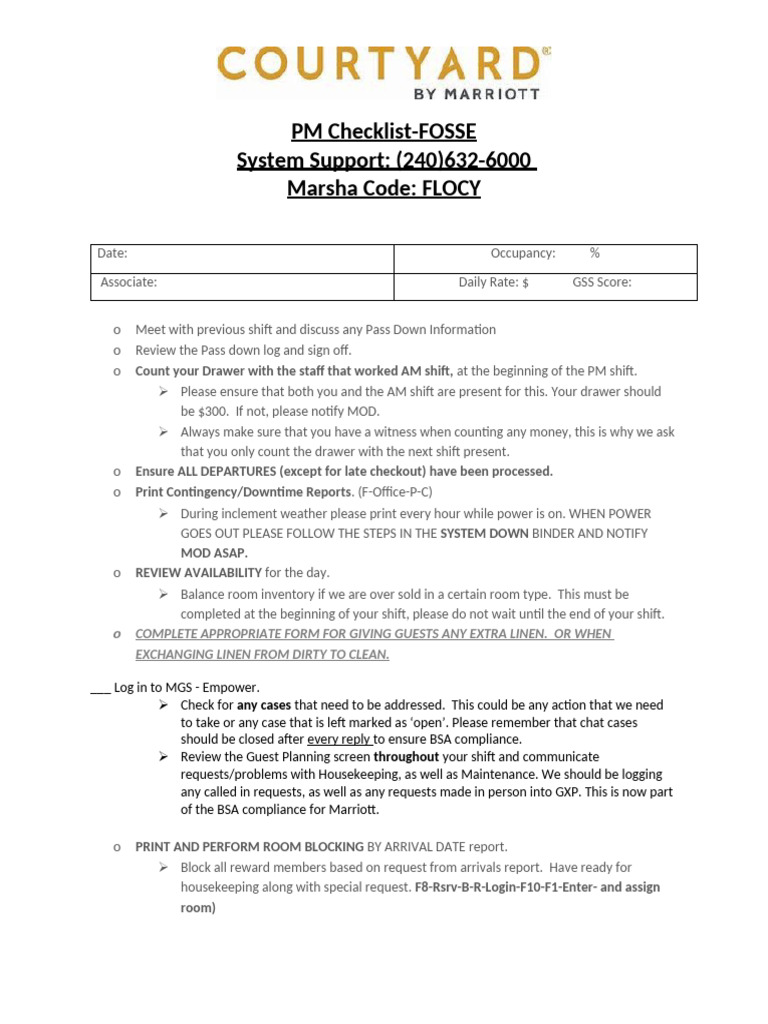 PM Shift Operations Checklist | PDF