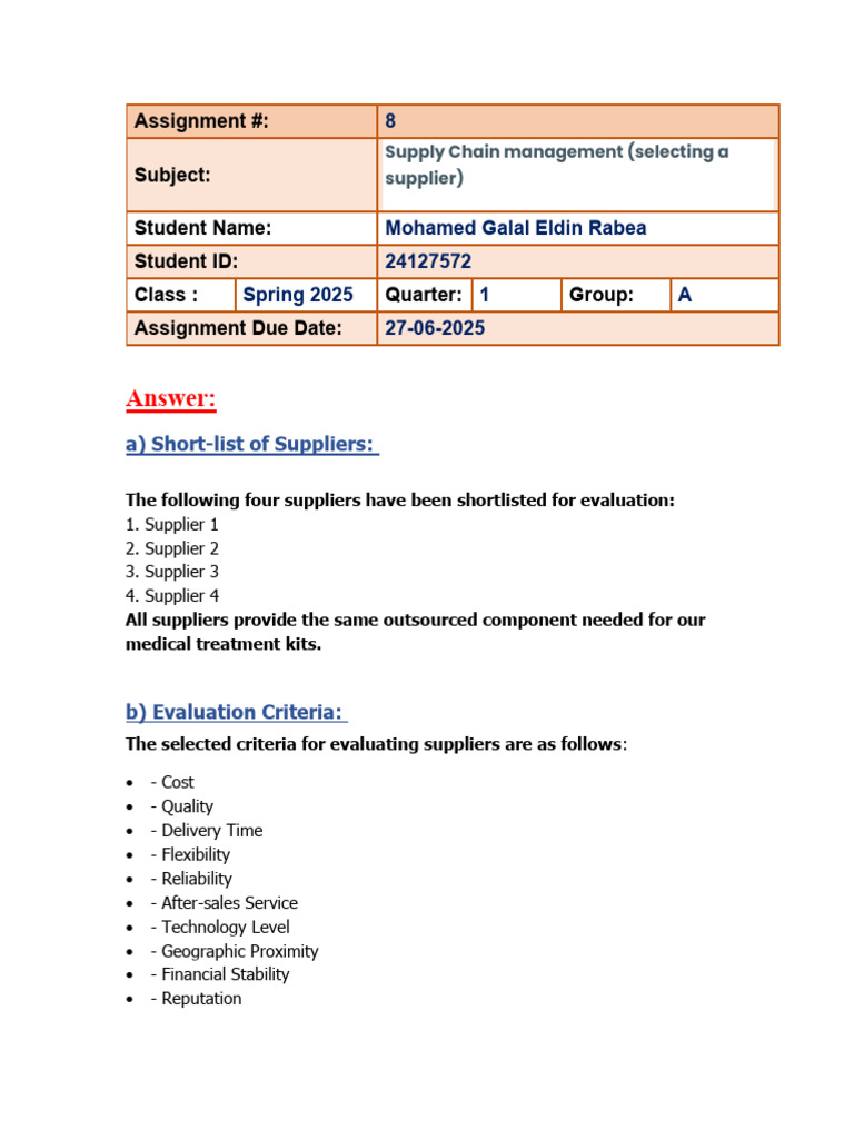 Operations Managemnt, Assignment 8 Answer | PDF