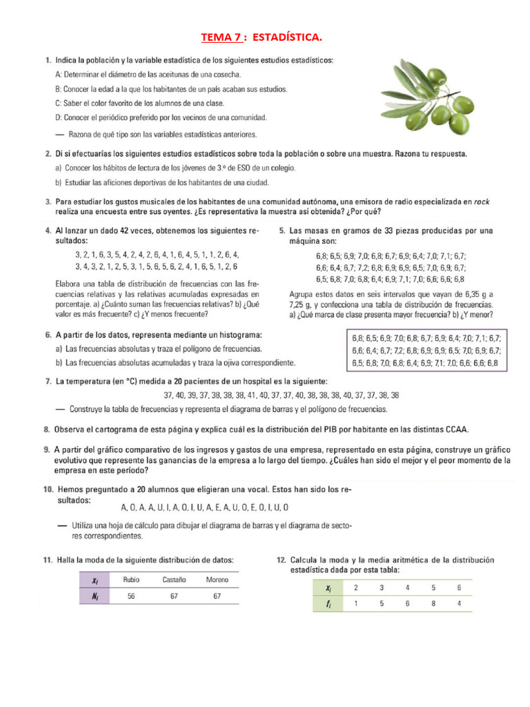 Boletin Ejercicios T7-Estadística | PDF