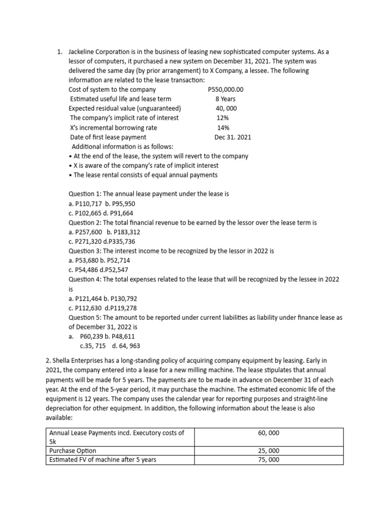 Lease Acctg Problems Jpia Tutorial | PDF | Lease | Revenue