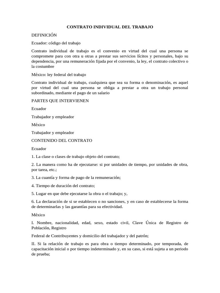 Contrato Individual Del Trabajo | PDF | Derecho laboral | Salario