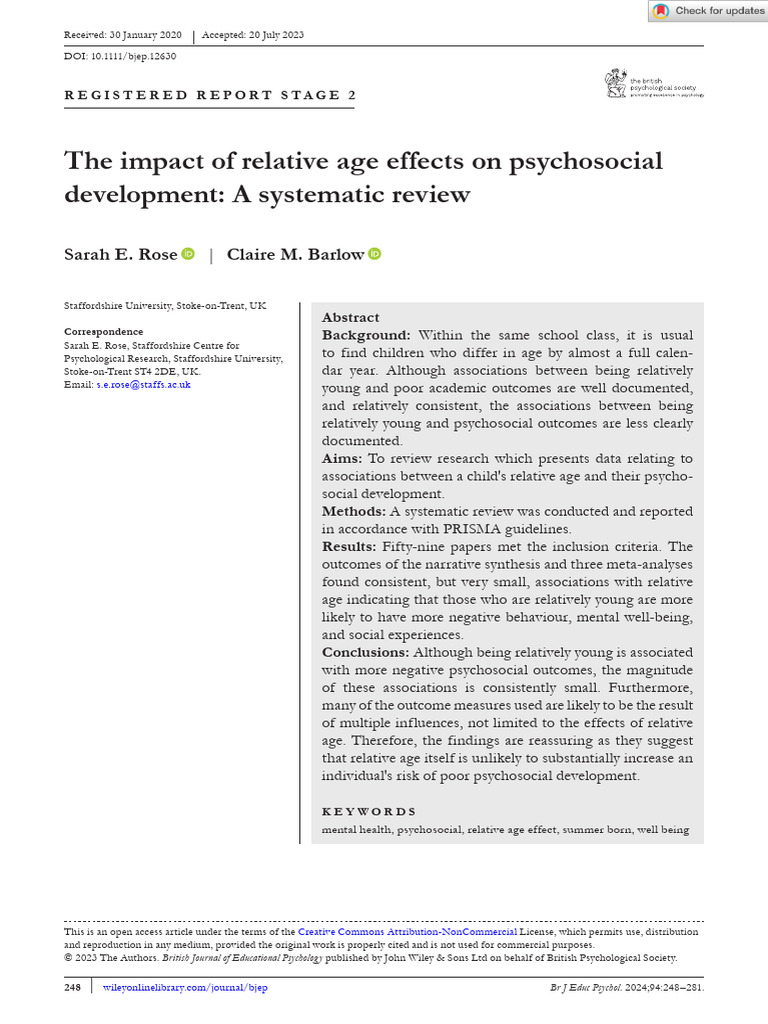 The Impact of Relative Age Effects On Psychosocial Development A ...