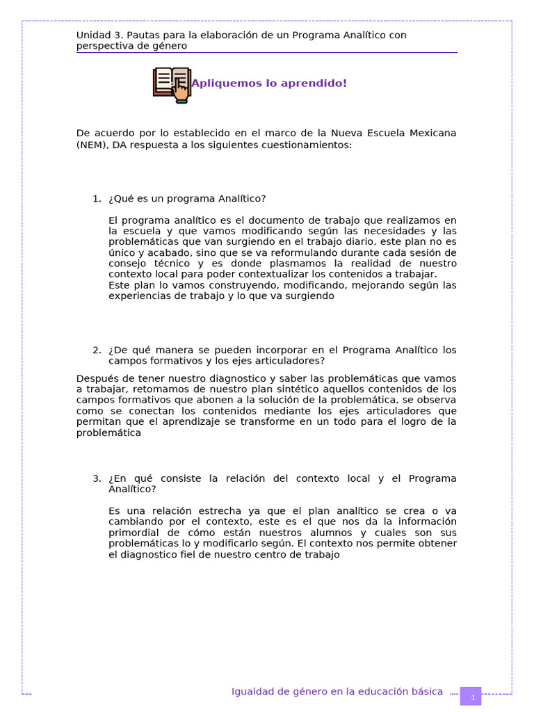 Actividad 1 Apliquemos Lo Aprendido UNIDAD 3 Unidad 3. Pautas para La ...