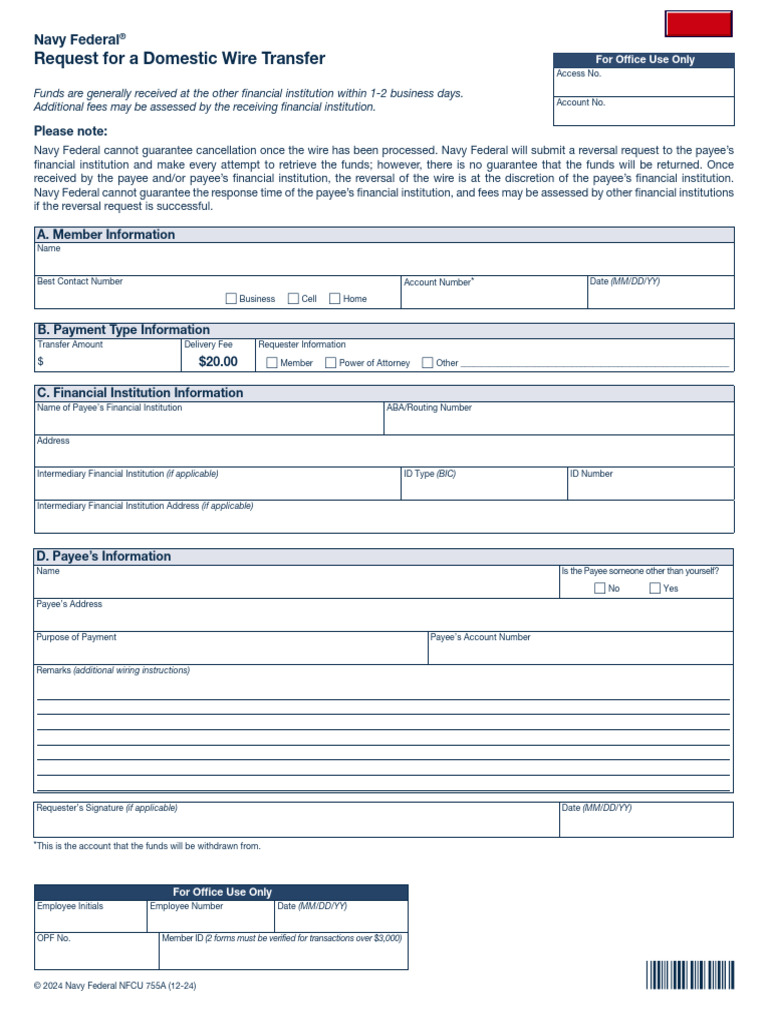 Nfcu 755a | PDF | Payments | Wire Transfer
