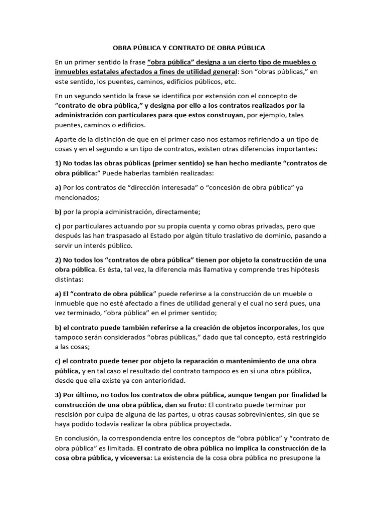 Diferencias entre obra y contrato pública | PDF | Propiedad | Nación