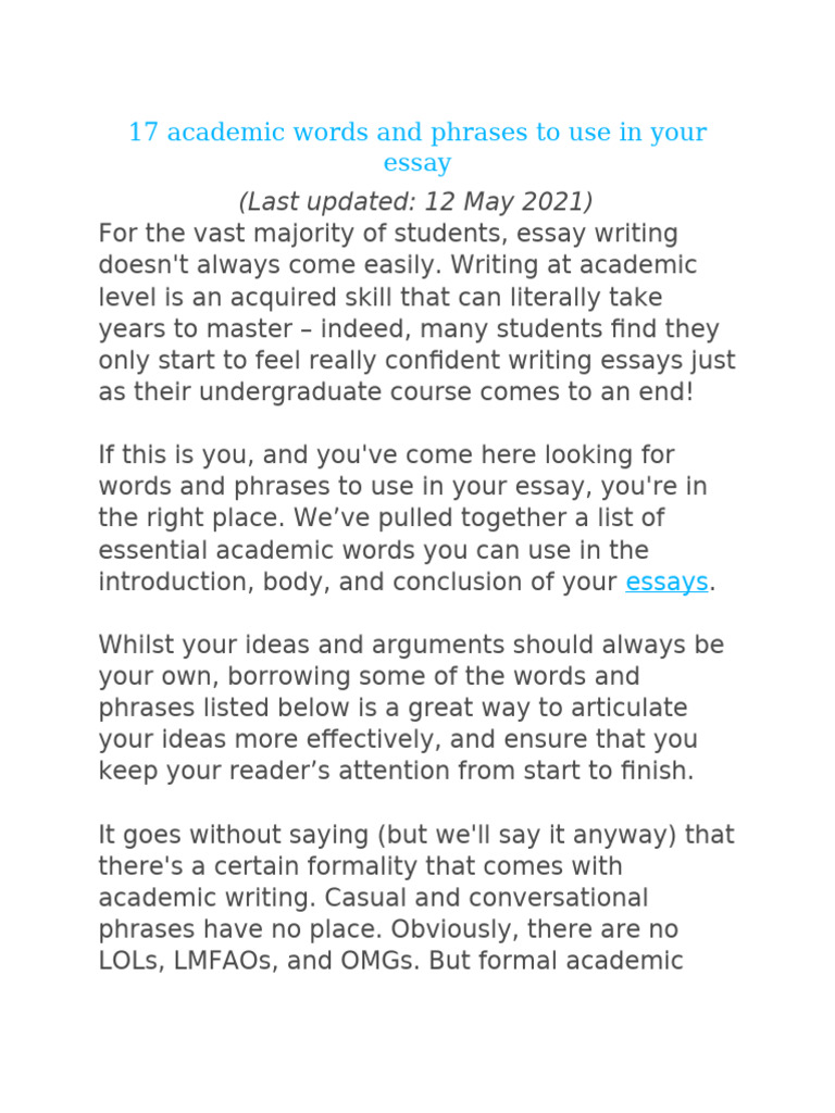 Academic Words | PDF | Essays | Argument